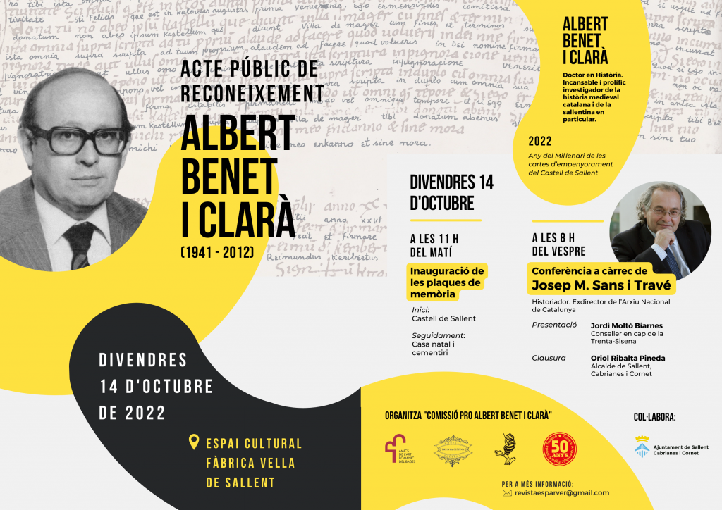 Sallent homenatjarà divendres l’historiador Albert Benet i Clarà en el ...